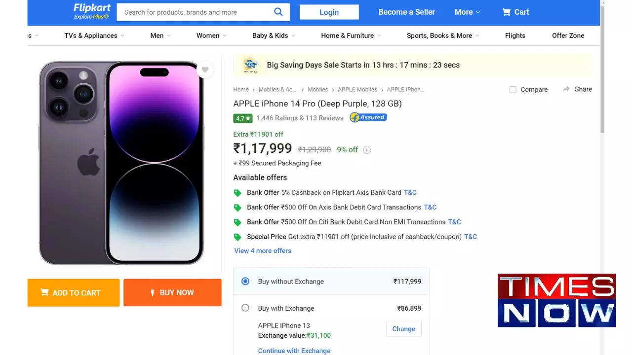 Unbelievable Discount on iPhone 14 Pro: Grab it for the Price of iPhone 14 Plus on Flipkart ...
