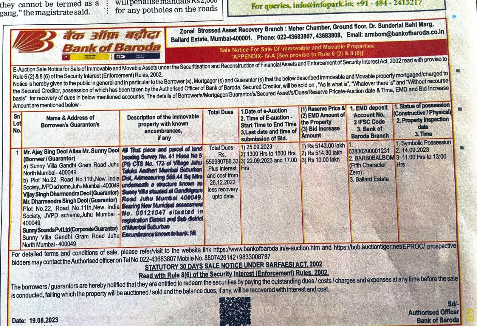 'Gadar 2' Actor Sunny Deol Gets Notice From Bank Over Unpaid Dues ...