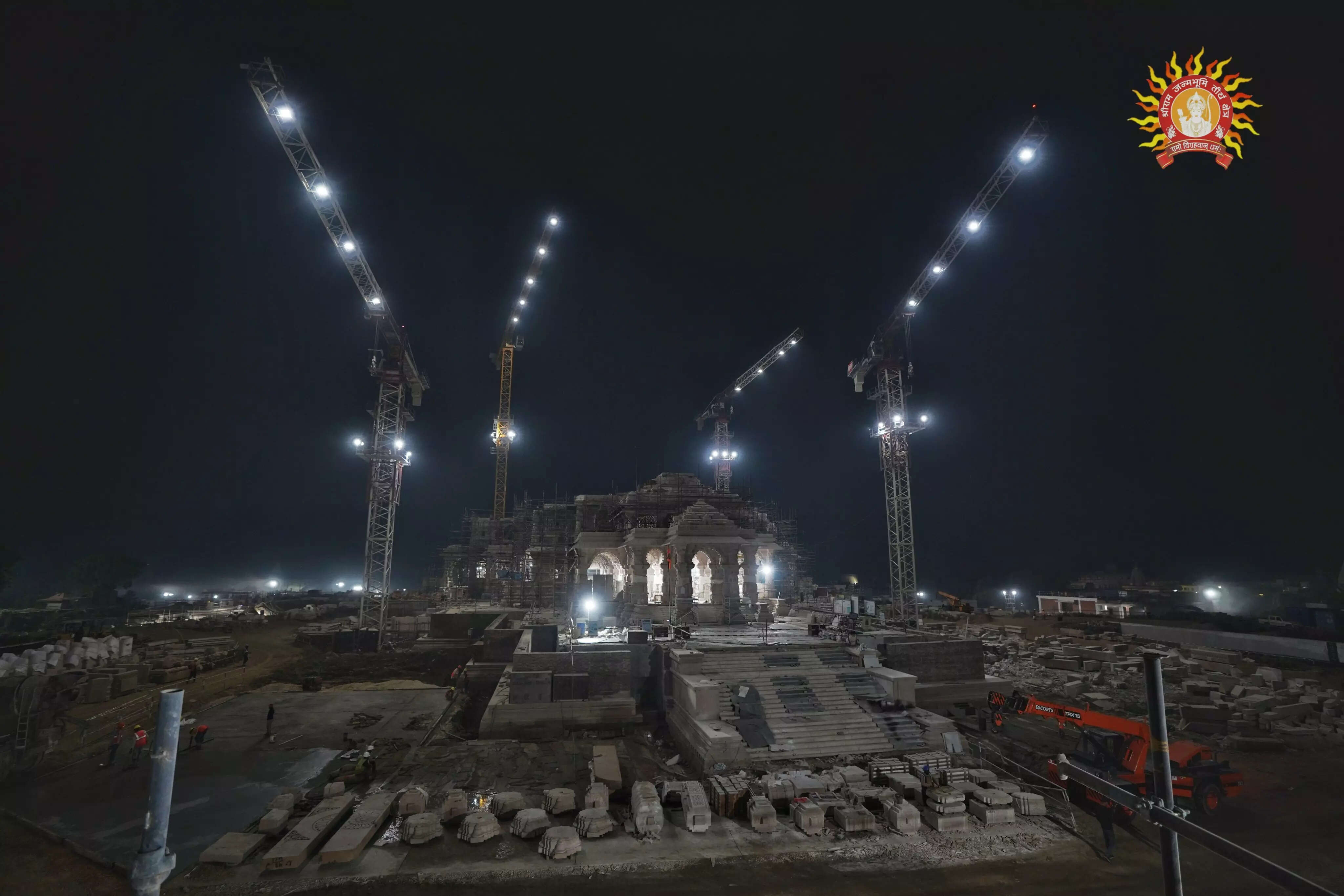 Pictures of Ram Mandir at night construction going on at fast pace | India News, Times Now