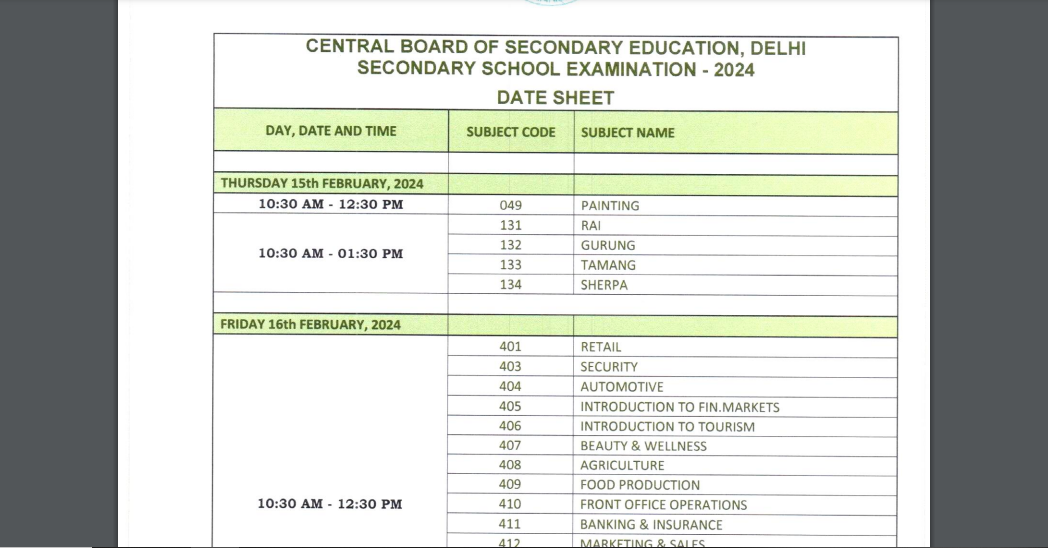 CBSE Date Sheet 2024 Released! CBSE 10th 12th Board Exams begin Feb. 15, Complete time table ...