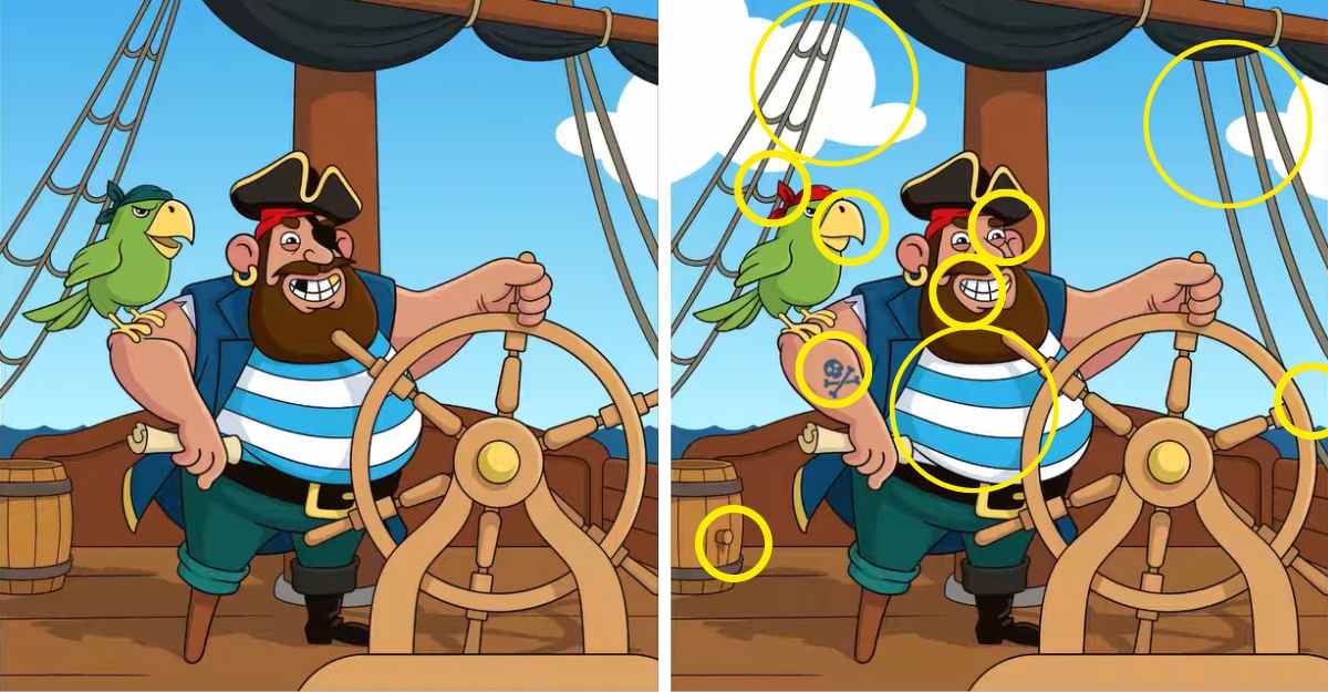 Puzzle: Find The 10 Difference Between These Pirate and Parrot Pictures ...