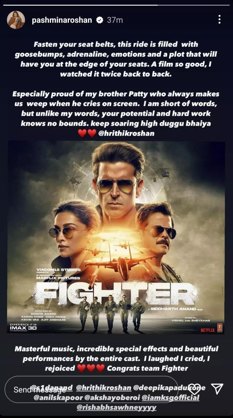 Pashmina Roshan Reviews Hrithik Roshan’s Fighter, Calls It ‘Ride Filled ...