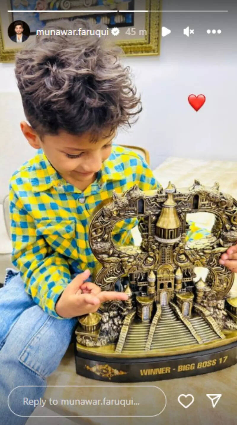 Munawar Faruqui’s Son Mikhail Poses With Bigg Boss 17 Winner’s Trophy ...