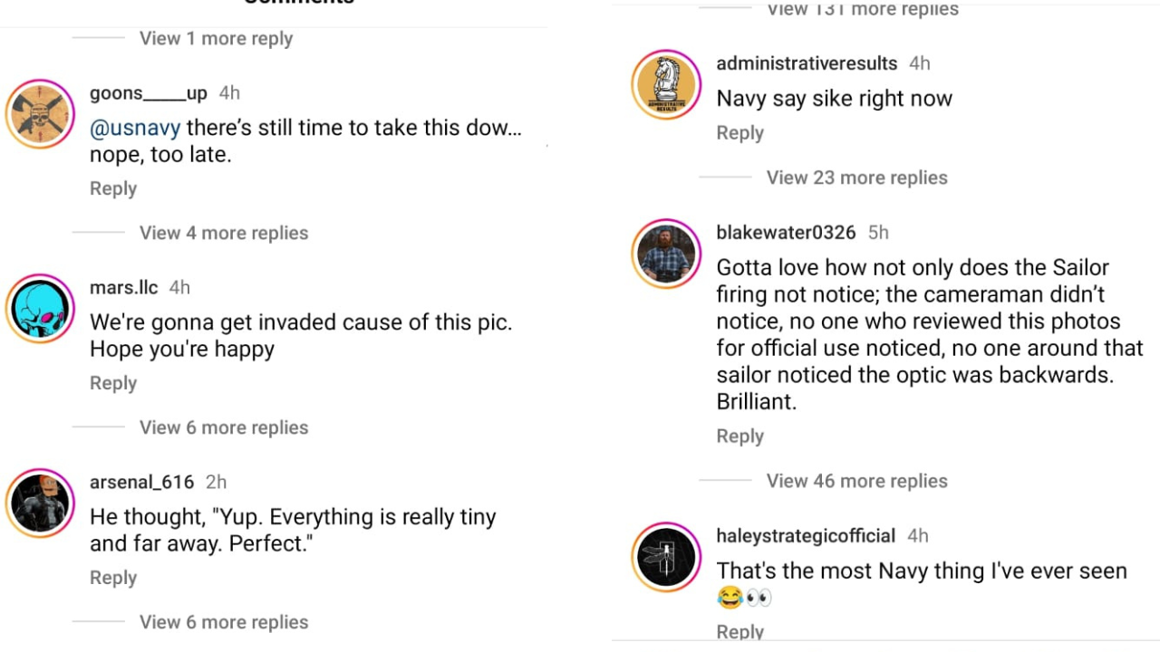 US Navy's New Instagram Photo Draws Criticism For 'Backward Rifle Optic ...