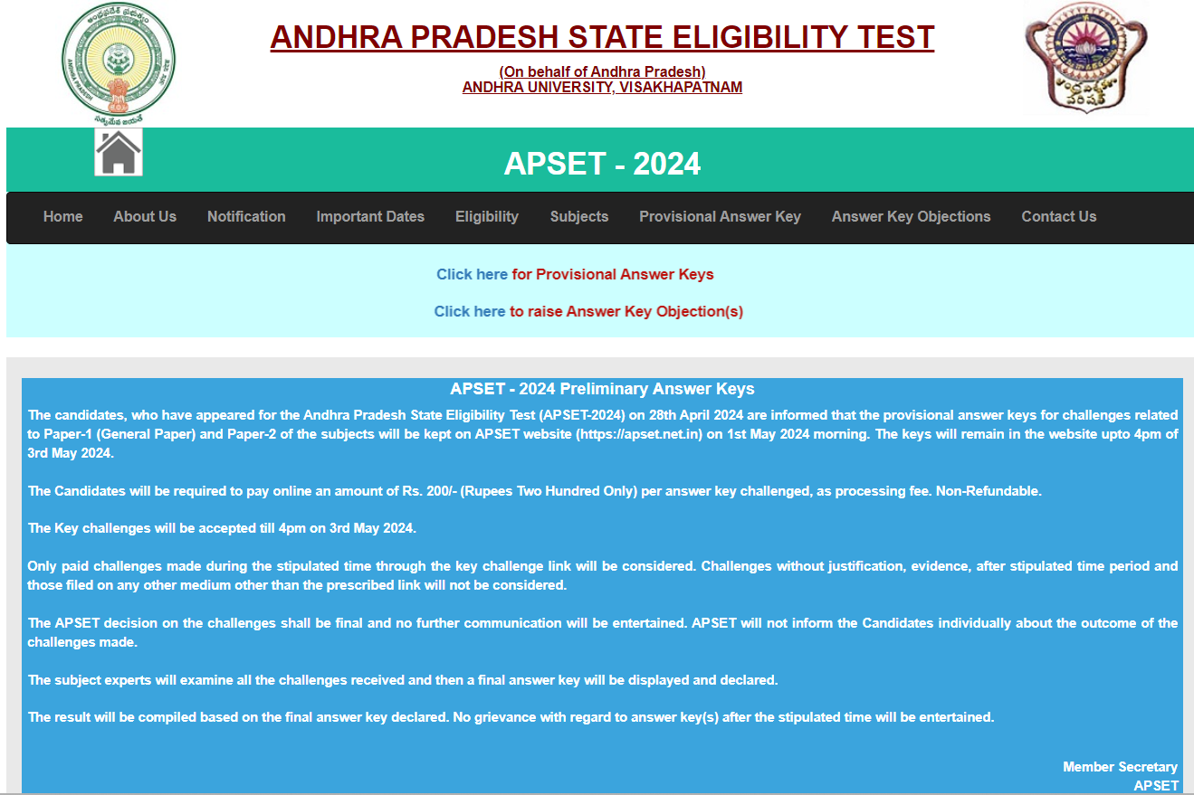 AP SET 2024 Answer Key Out At apset.net.in; Direct Link Here | Times Now
