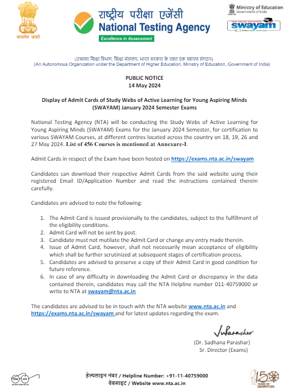 SWAYAM January 2024 Exam Admit Card Out At exams.nta.ac.in/swayam; Direct Link | Times Now