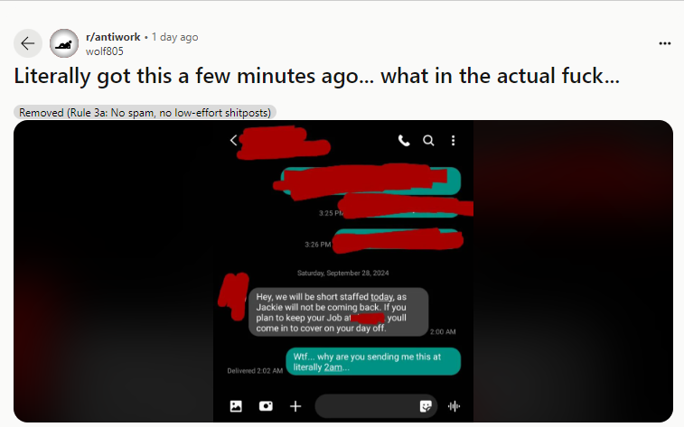 Employee Shares Screenshot Of 'Threatening' Text From Boss, Internet ...