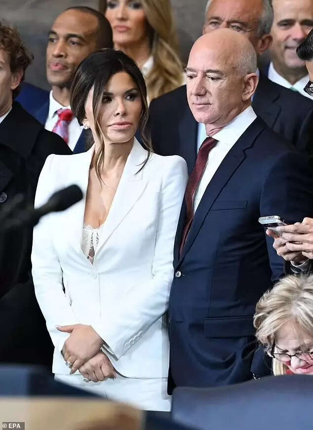 Lauren Sanchez Joins Jeff Bezos At Donald Trump's Inauguration In White Pantsuit And A Very ...