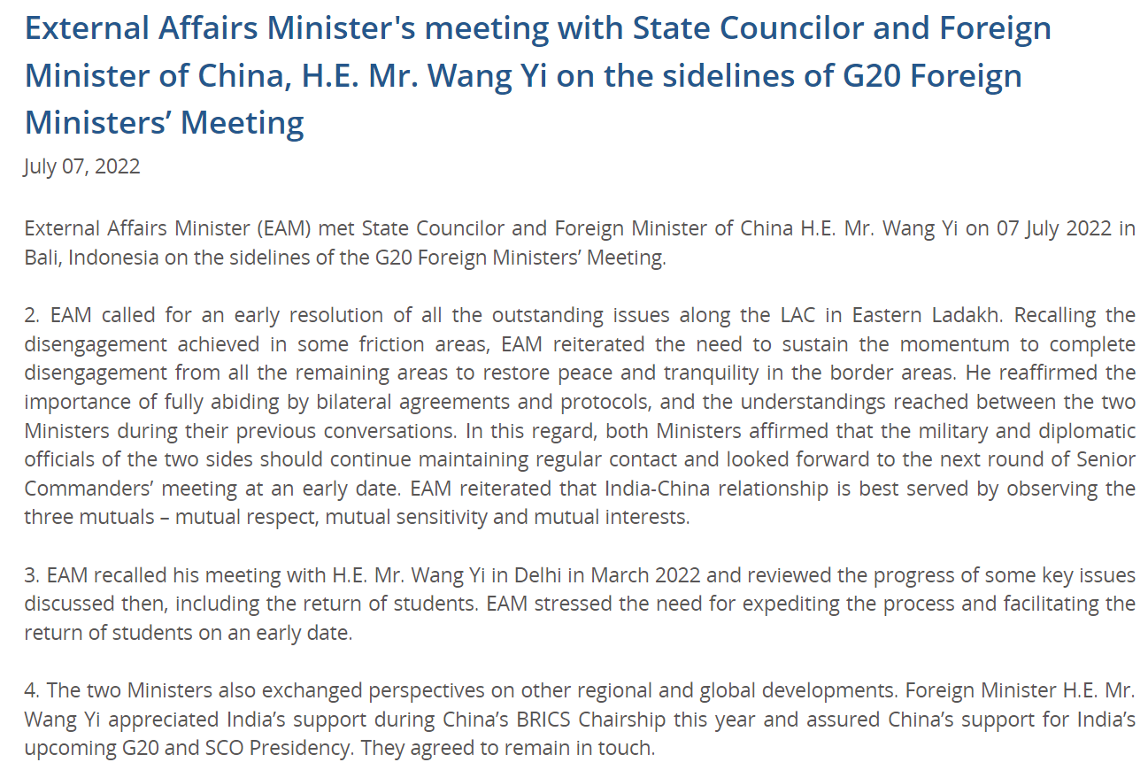 EAM Jaishankar meets Chinese counterpart Wang Yi in Bali, calls for ... EAM Jaishankar meets Chinese counterpart Wang Yi in Bali, calls for ...