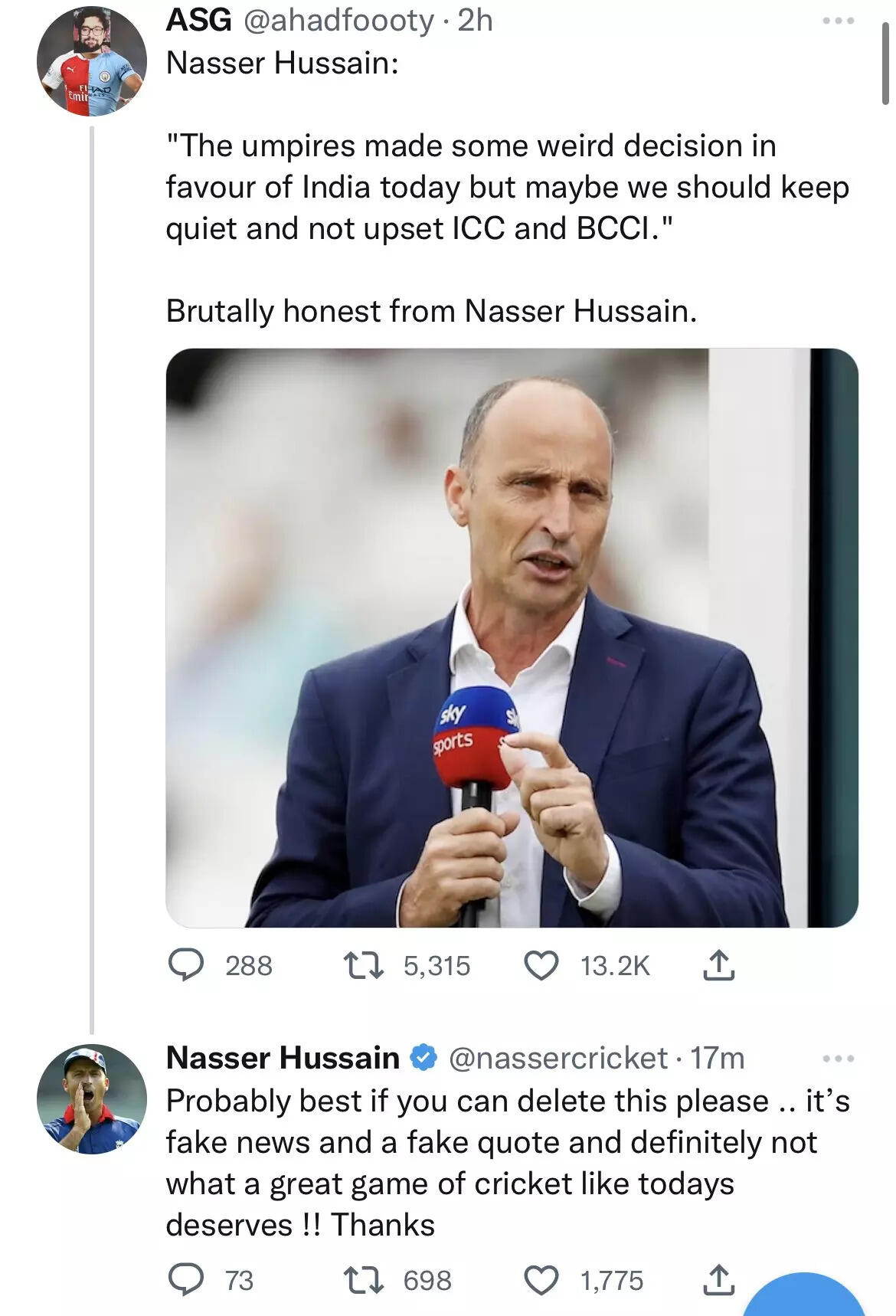 IND vs PAK: It’s fake news - Nasser Hussain calls out Pakistan fan for false quote after T20 ...