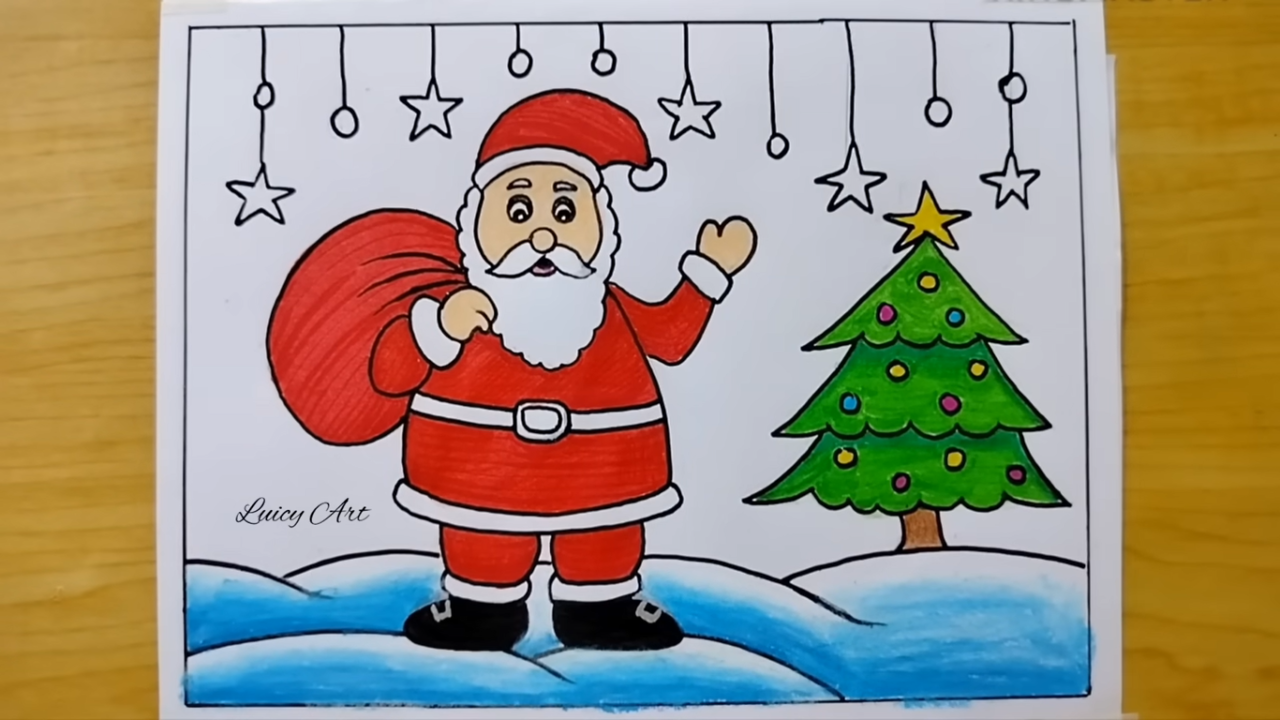 Christmas Drawing How To Draw Christmas Tree And Santa Claus