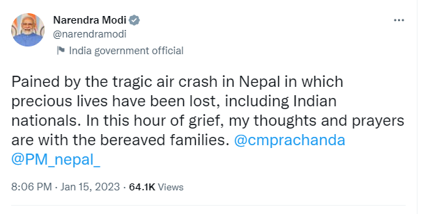 'Precious lives lost': PM Modi 'pained' by Nepal plane crash, offers ...