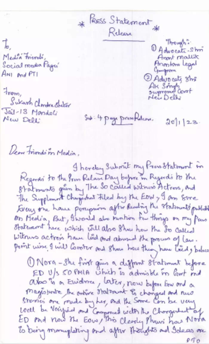 Sukesh Chandrashekhar money laundering case: Conman reveals Nora Fatehi ...