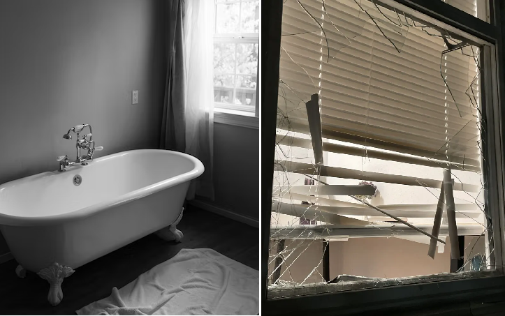 Woman Returns Home To Find A Smashed Window Thief Taking A Fully Clothed Bathtub Bath Viral