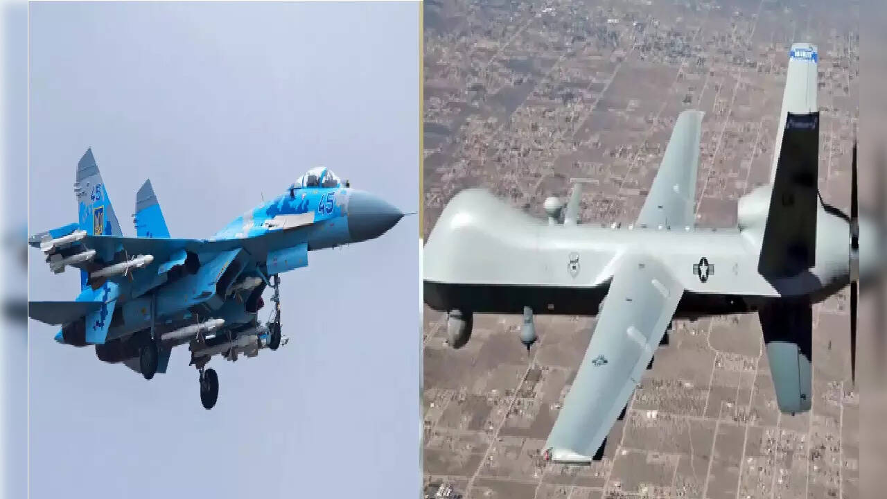 Russian Su-27 jet fighter collides with American MQ-9 Reaper drone over Black Sea | World News ...