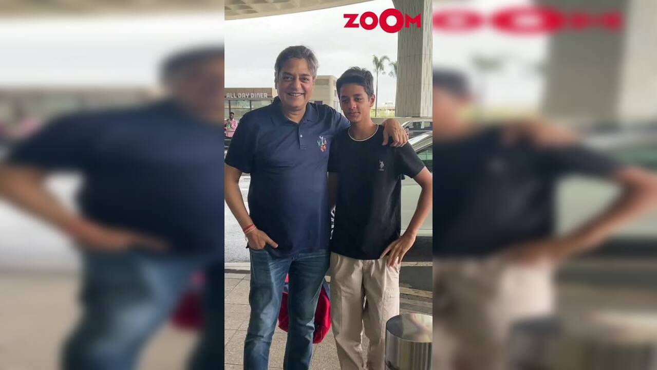 Chandrachur Singh poses with his son at the airport
