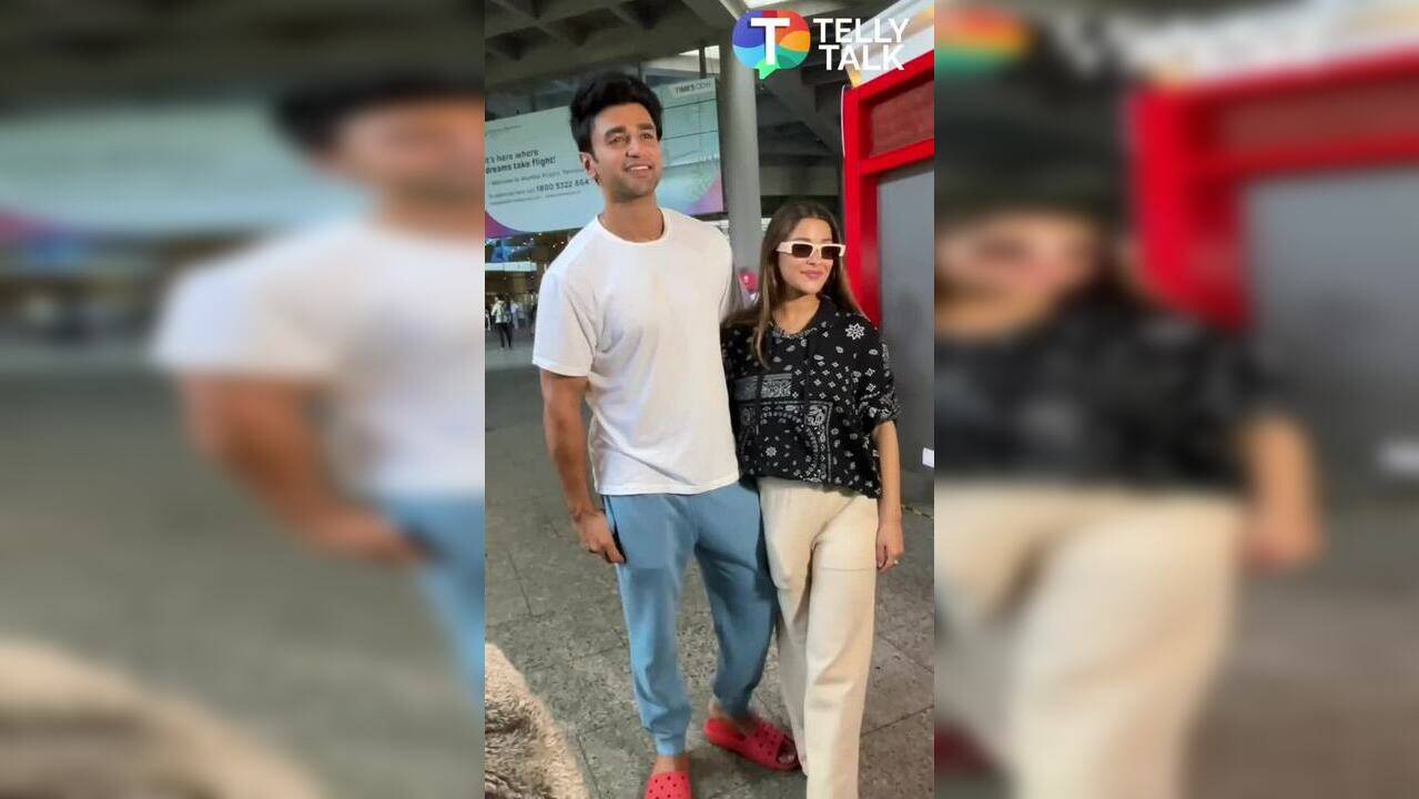 Nishant Malkhani poses with Nyra Banerjee as they get papped at the airport