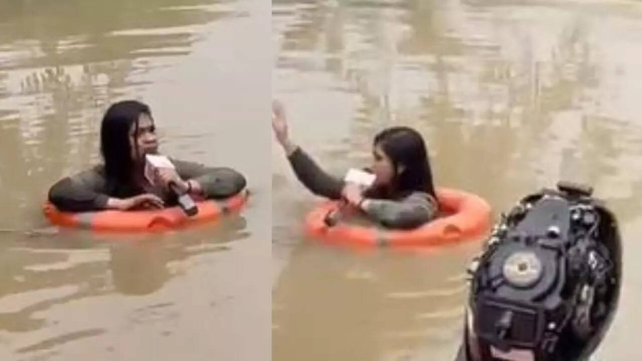 Delhi Flood: Journalist In Neck-Deep Water Reports Using Rescue Gear In ...