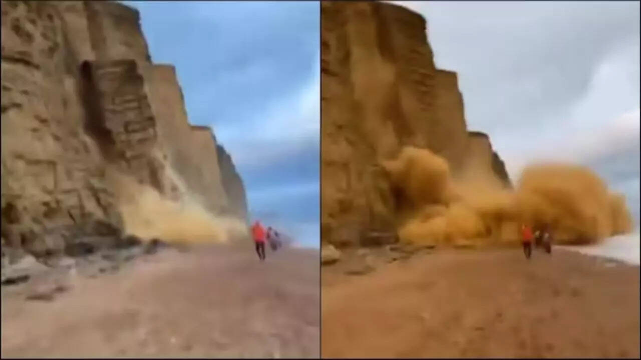 Shocking Video Shows Tourists Narrowly Escaping Cliff Collapse On UK ...