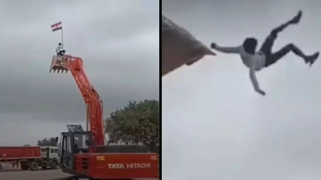 Viral Video: Man Sent Flying After Bulldozer Stunt With Indian Flag ...