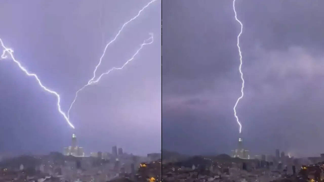 Lightning Strikes Mecca Clock Tower In Viral Video | Times Now