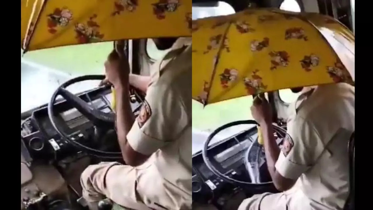 Viral Video: Bus Driver Drives Holding Umbrella Due To Leaking Roof ...