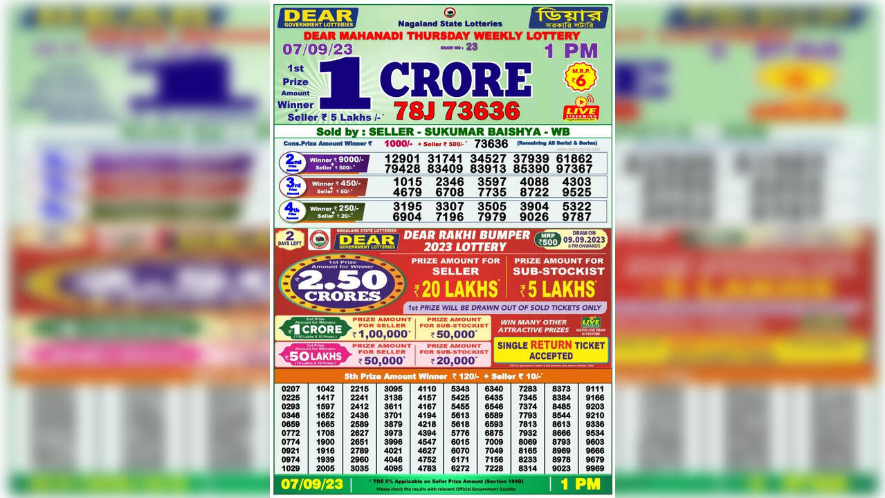 Lottery Sambad 7.9.2023 Result Today 1 PM 6 PM 8 PM Nagaland State ...