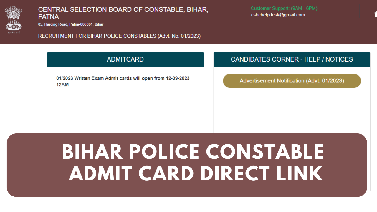 CSBC Bihar Police Constable Admit Card 2023 Link Active on csbc.bih.nic ...