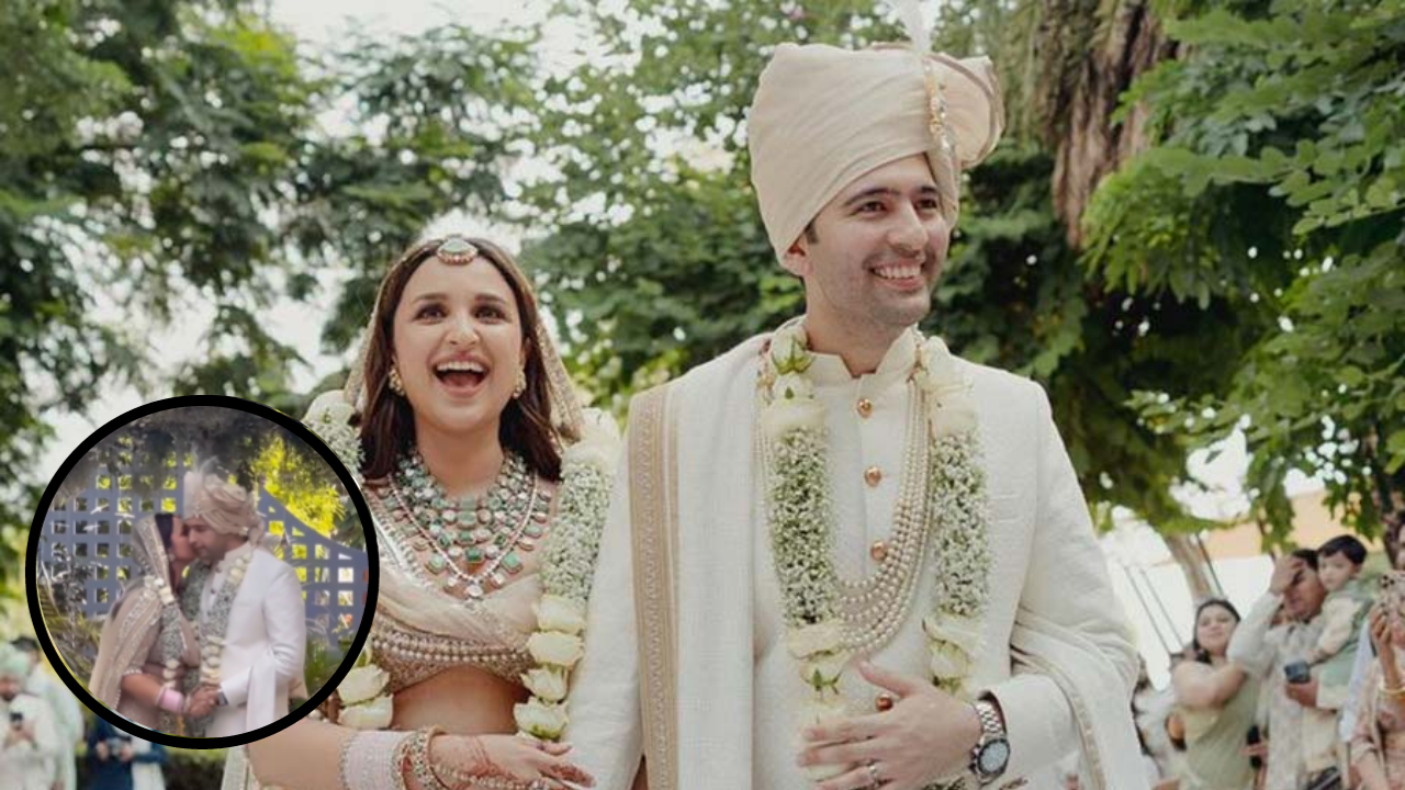 Parineeti Chopra Plants A Sweet Kiss On Hubby Raghav Chadha's Cheek After Varmala Ceremony In ...