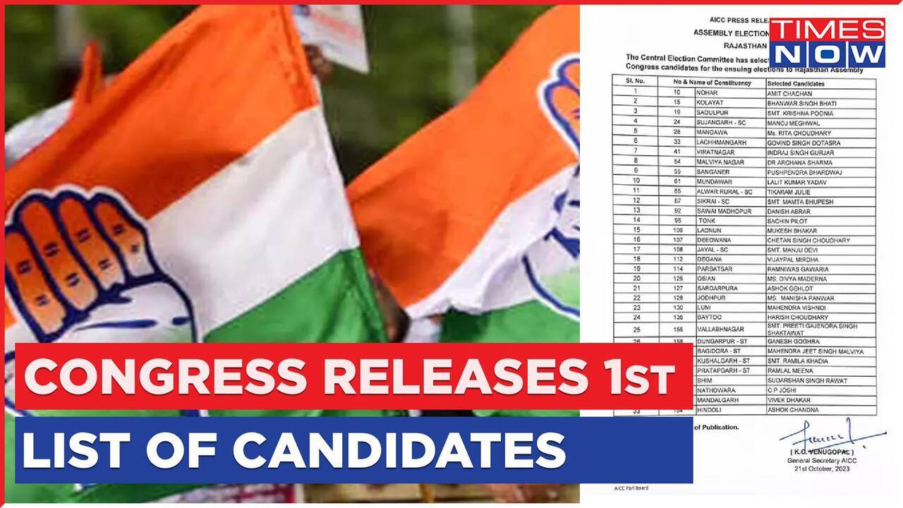 Congress Releases First List Of 33 Candidates For Rajasthan Assembly ...