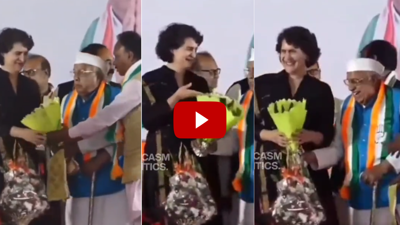 Priyanka Gandhi receive empty bouquet in indore congress really video ...
