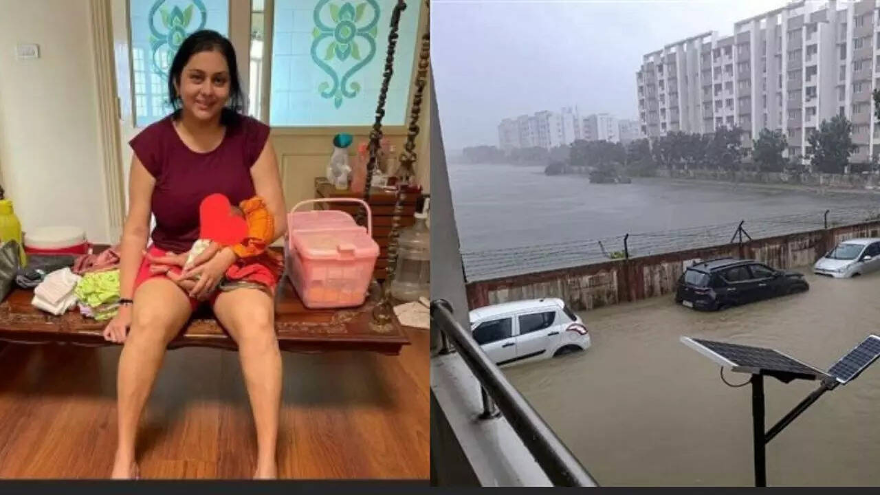 actress namitha with twins struggling in chennai flood cyclone michaung ...