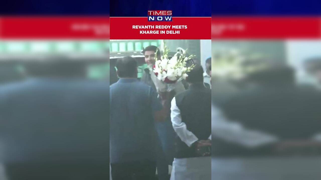 Telangana CM Face Revanth Reddy Arrives At Congress Chief Mallikarjun ...