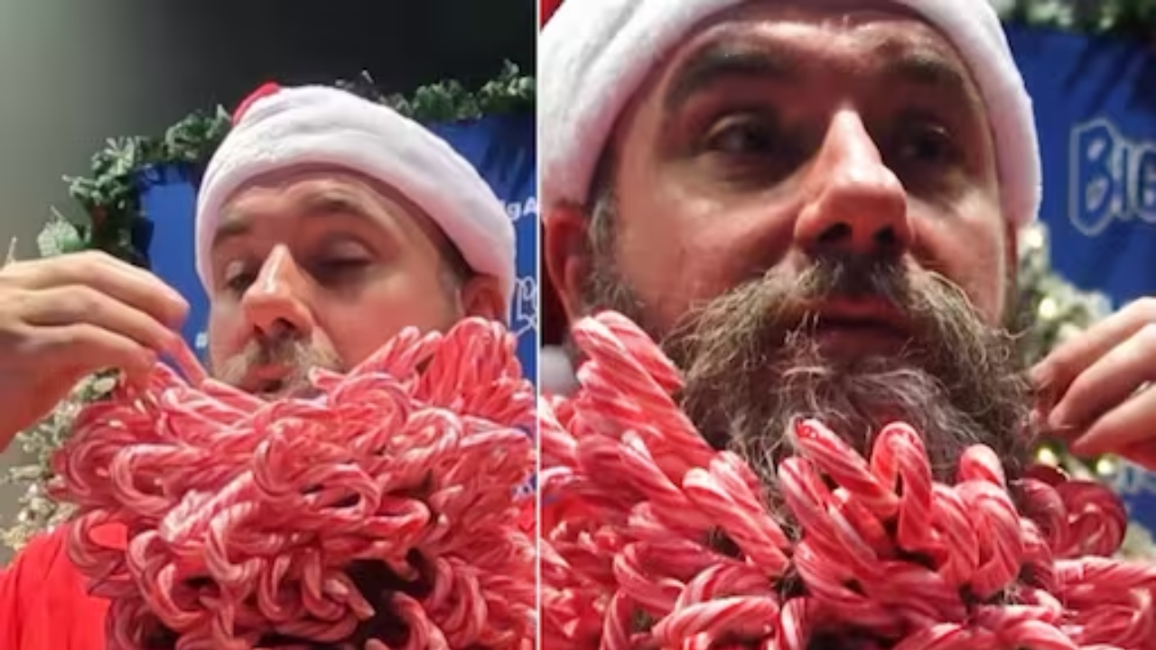 Viral Video: US Man Adorns Beard with 187 Candy Canes, Breaks Guinness ...