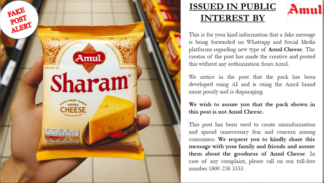 Amul cheesed off by fake product name generated by AI, issues ...