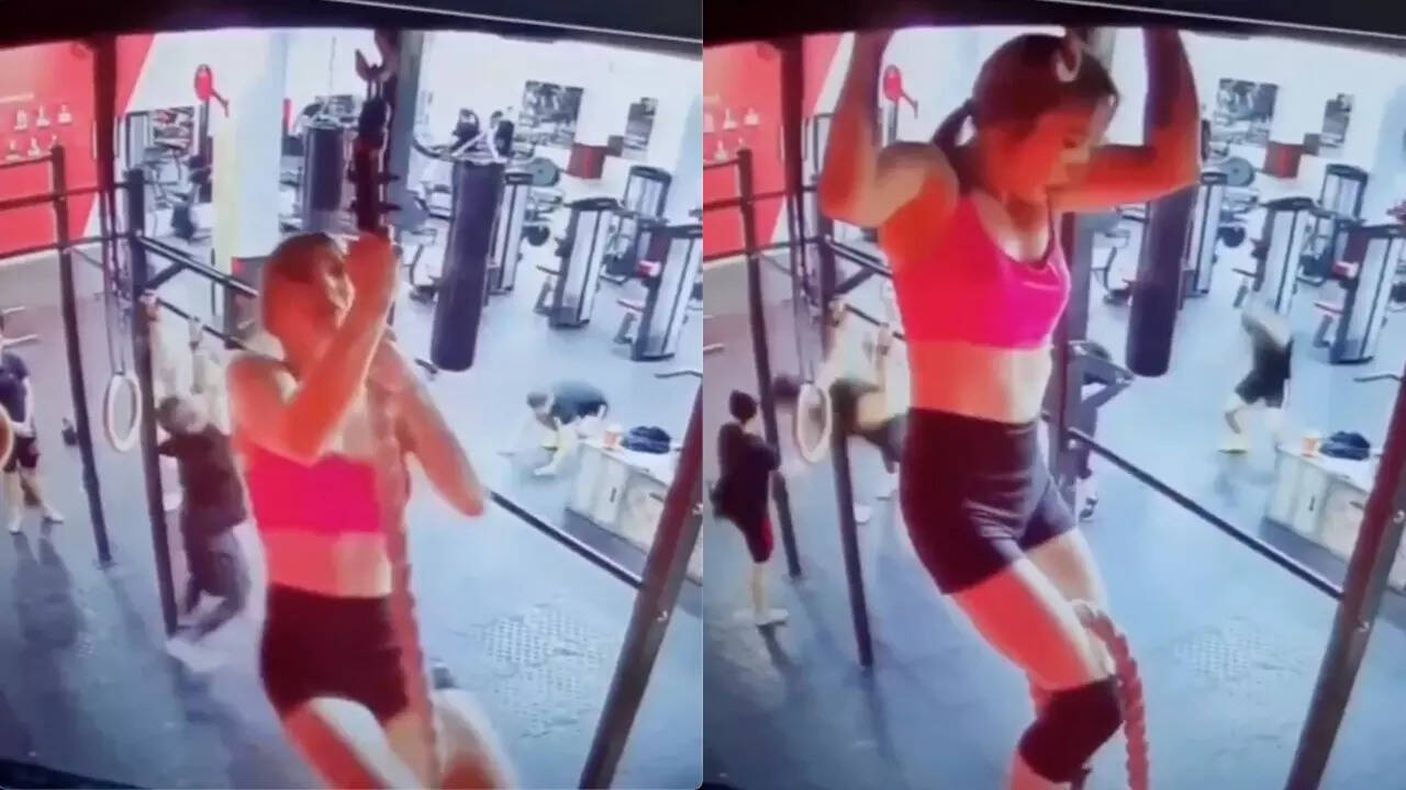 Viral Video: Woman Left Stranded Mid-Workout at Gym After Climbing Rope ...
