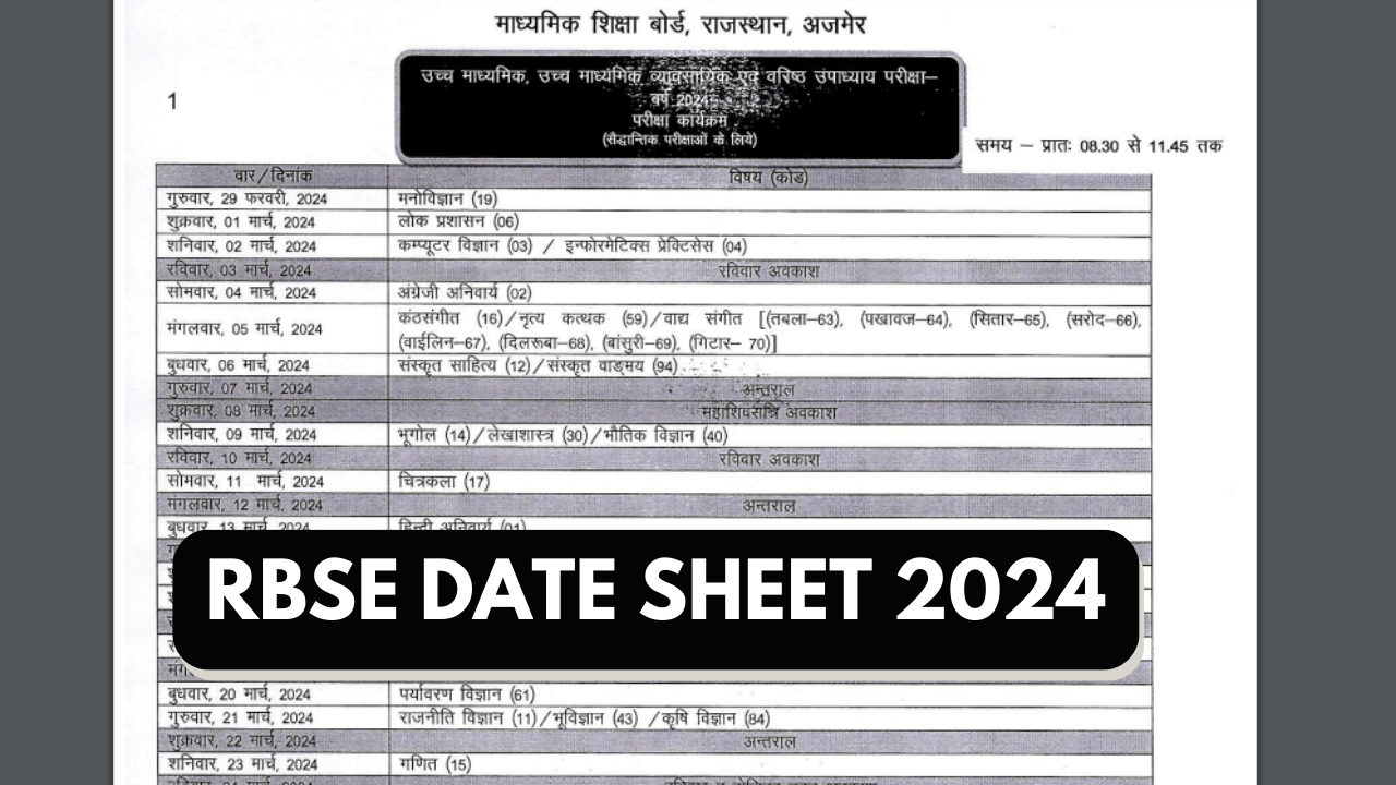 RBSE Date Sheet 2024: Rajasthan Board 10th, 12th Time Table Out, Exam ...