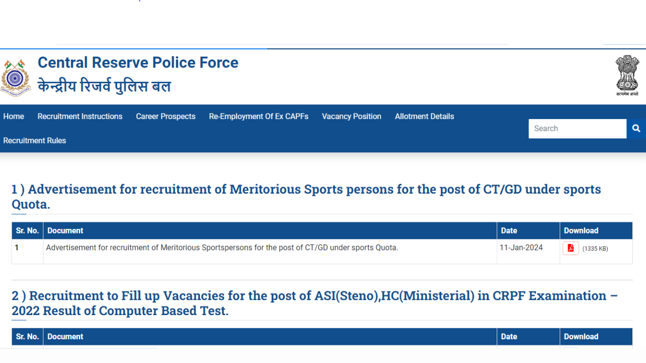 CRPF Recruitment 2024: Constable GD Notification Out on crpf.gov.in ...