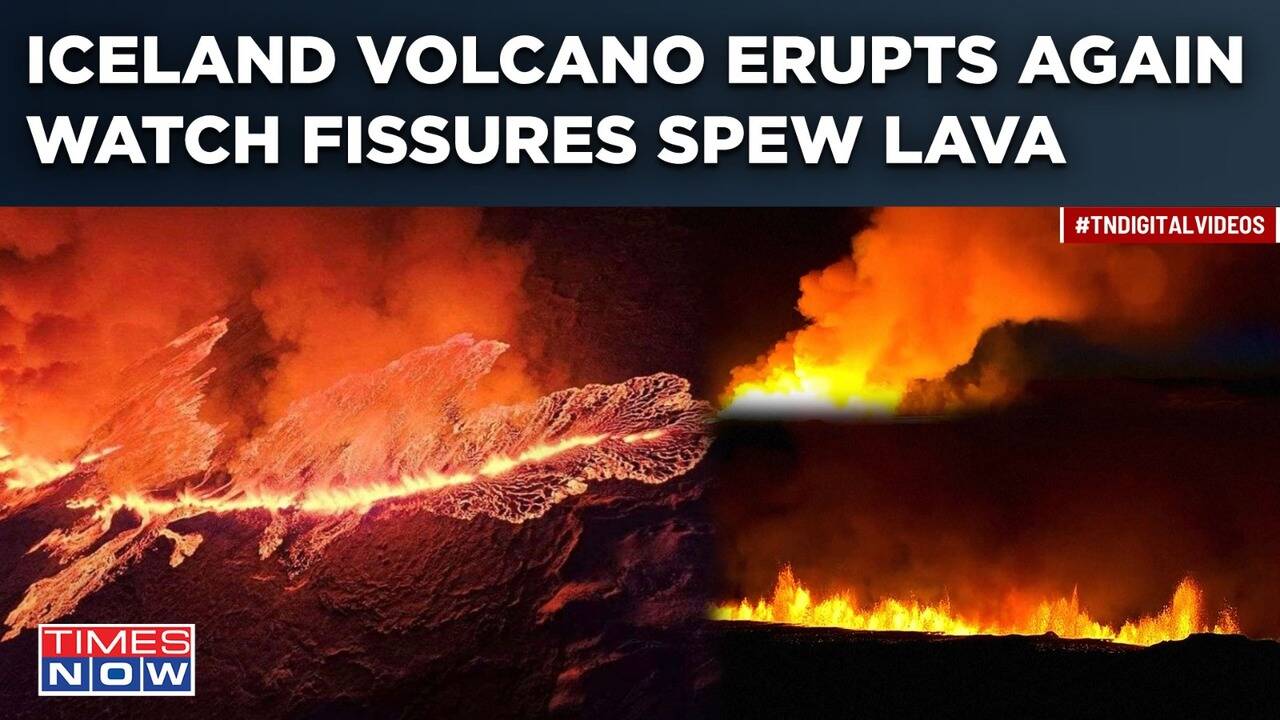 Volcano Erupts In Iceland For Third Time Since Dec Last Year | Watch Fissures Spew Lava | Times Now