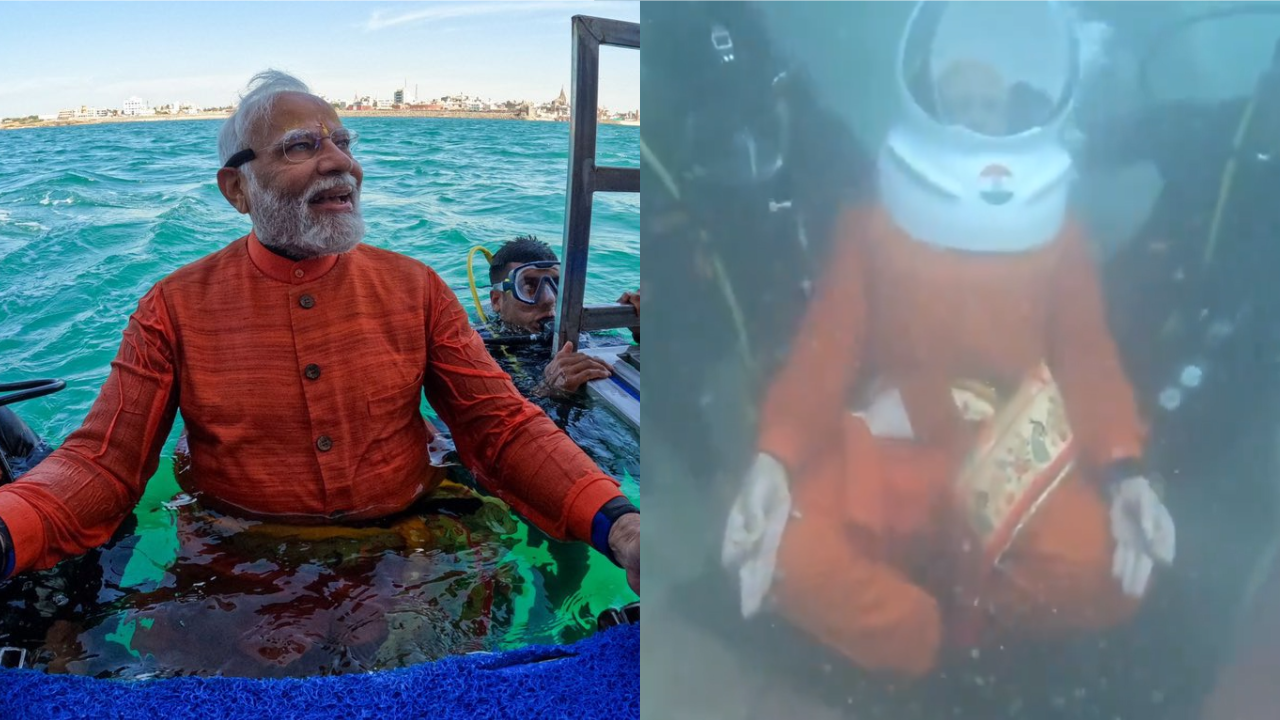 narendra modi dives underwater to offer prayers and yoga at dwarka ...