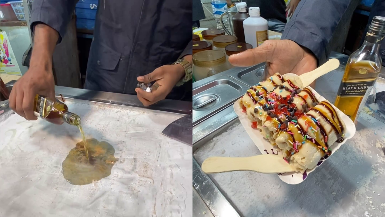 Viral Video: Vendor Makes Ice Cream Roll With Black Label Whiskey For ...