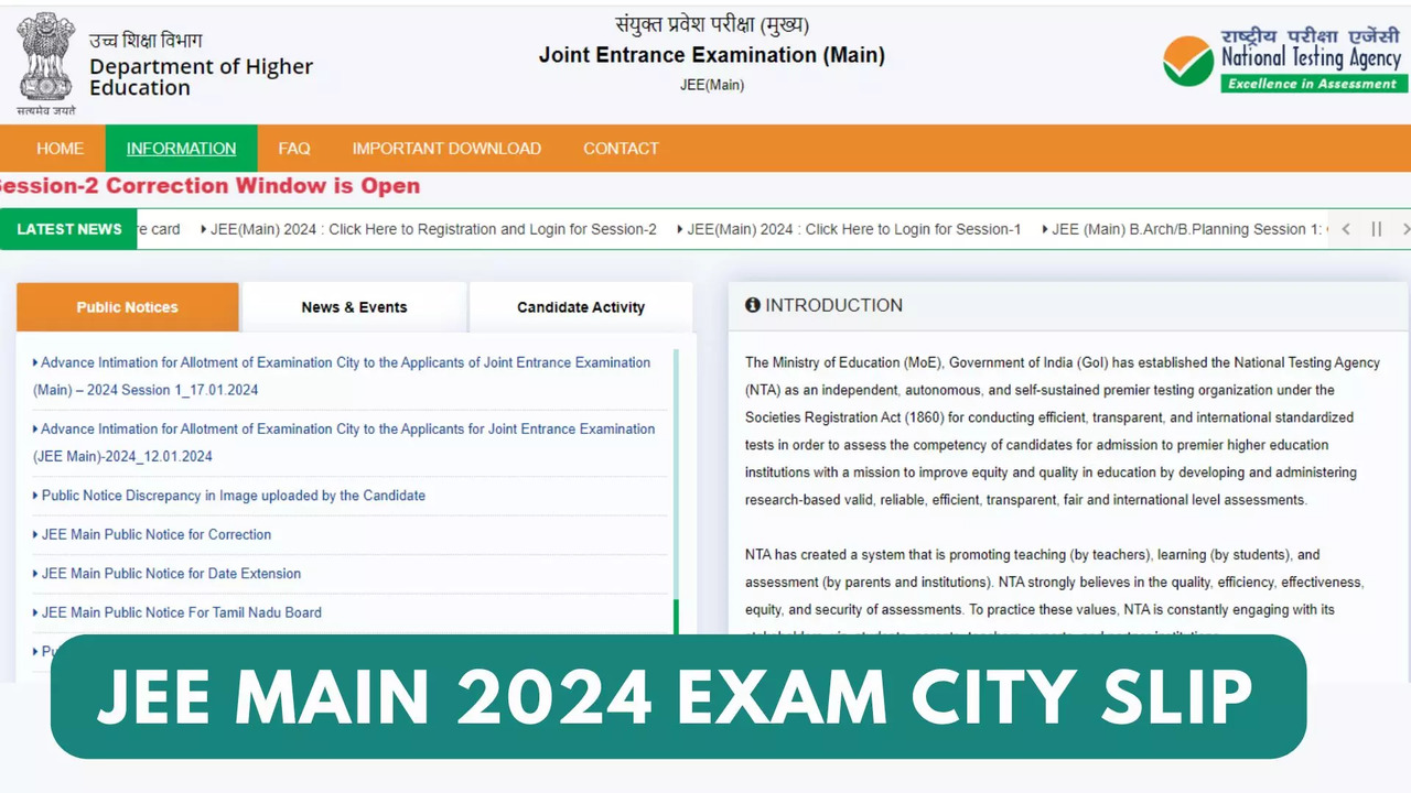 JEE Mains 2024 Admit Card on April 1, Exam City Slip Releasing This Week on jeemain.nta.ac.in ...