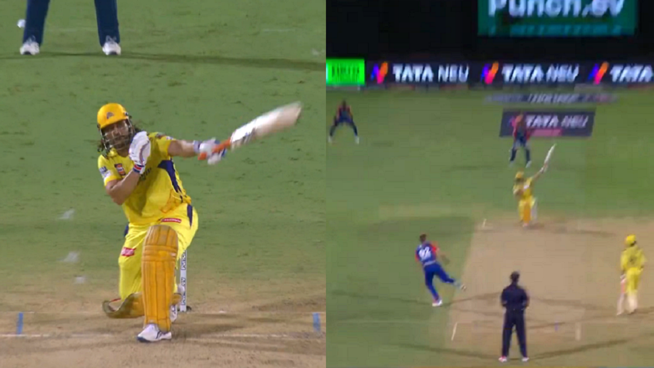 MS Dhoni Hits One-Handed Six Against Anrich Nortje During DC-CSK IPL ...