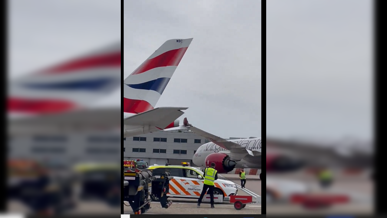UK Heathrow Airport: Video: Two Planes Clip Wings At UK's Heathrow ...