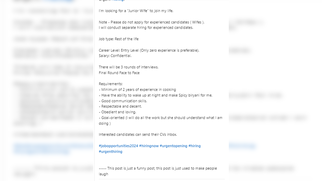 'Sexist': Techie's 'Hiring Junior Wife' LinkedIn Post Sparks Anger Online | Viral News - Times Now