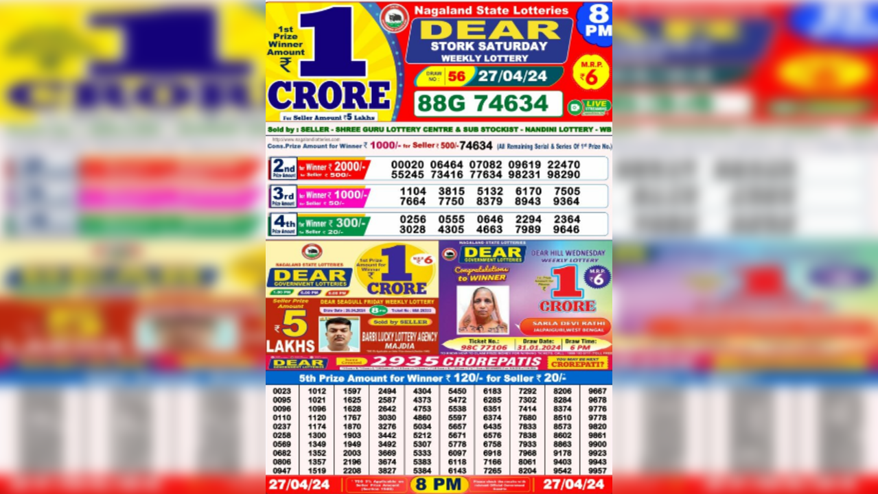 Nagaland Lottery Sambad 8 Pm Result LIVE 03.05.2024; Dear Seagull Friday; Rs 1 Crore First Prize ...