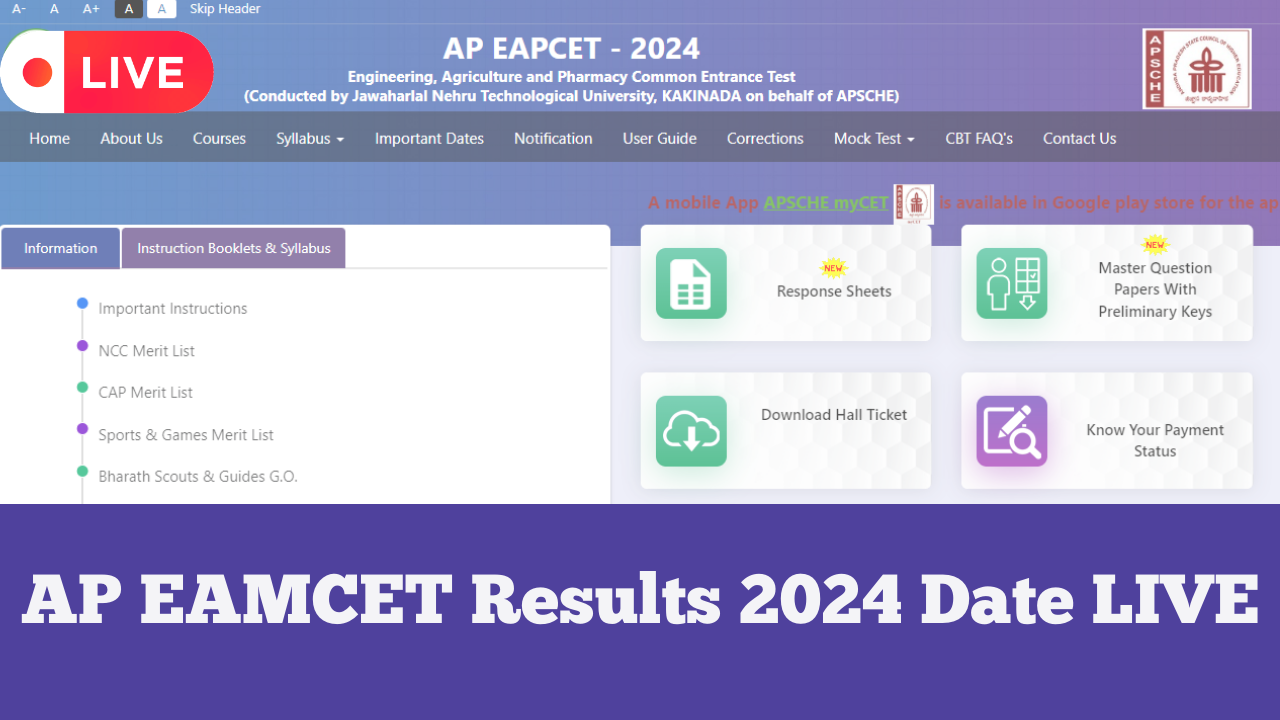 EAMCET Results 2024 Date LIVE: AP EAMCET Manabadi Results, Rank List ...