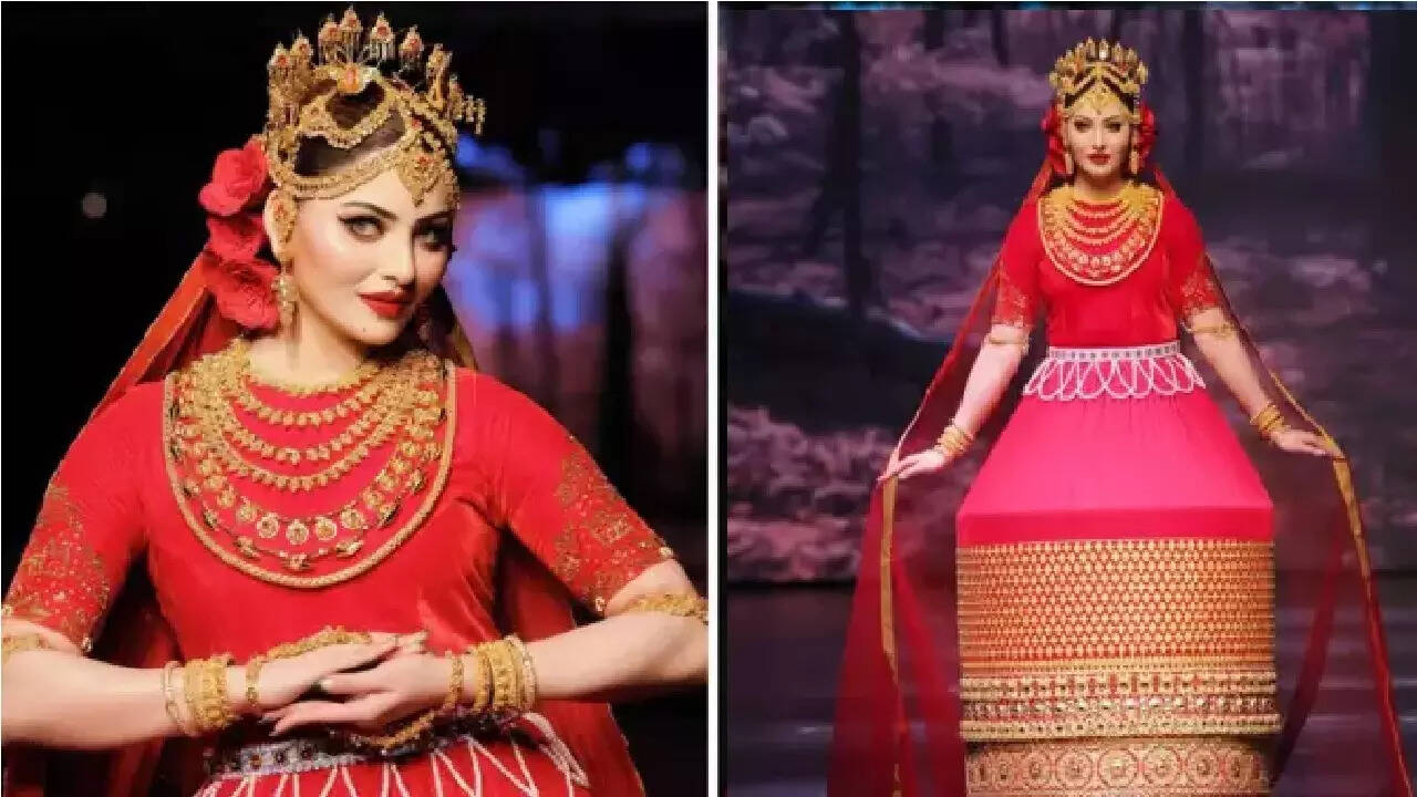 urvashi rautela wears 24 carat gold manipuri potloi dress for ramp walk ...