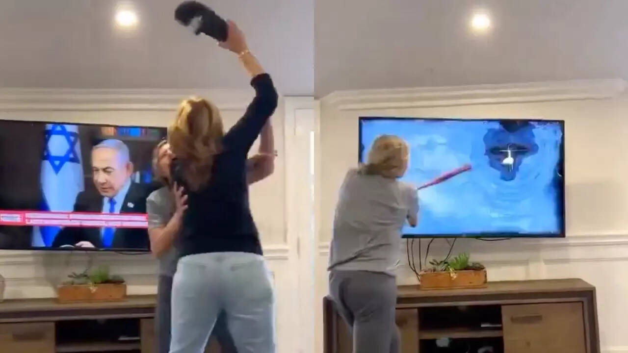 Viral Video: Woman Destroys TV Screen With Benjamin Netanyahu | Times Now