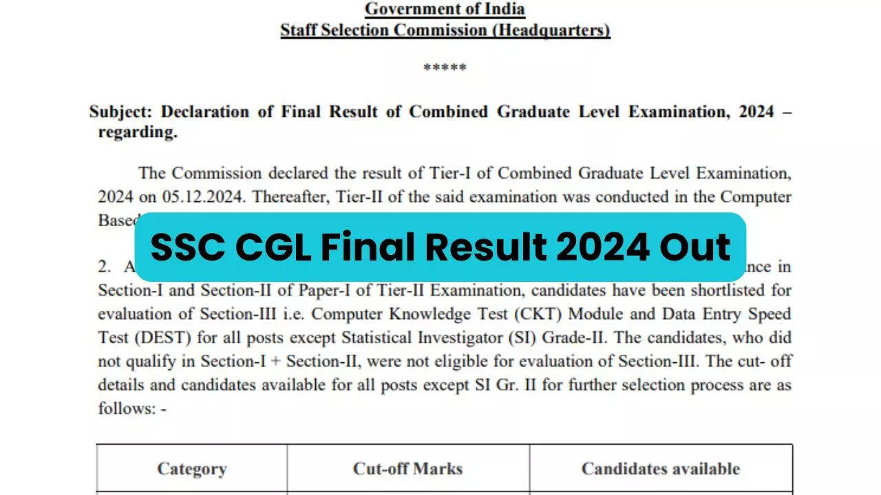 SSC CGL Final Result 2024 Announced at ssc.gov.in, Check Category-Wise Cut-off Marks | Times Now